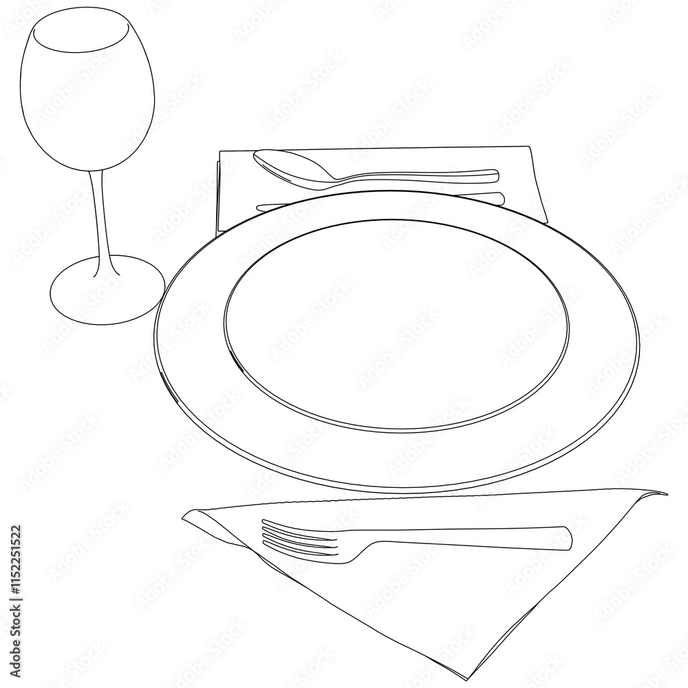 The dishes in the vector are isolated on a white background. Spoon fork ...