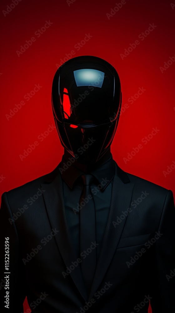 Minimal modern black glass mask for a hero wearing a formal black suit ...
