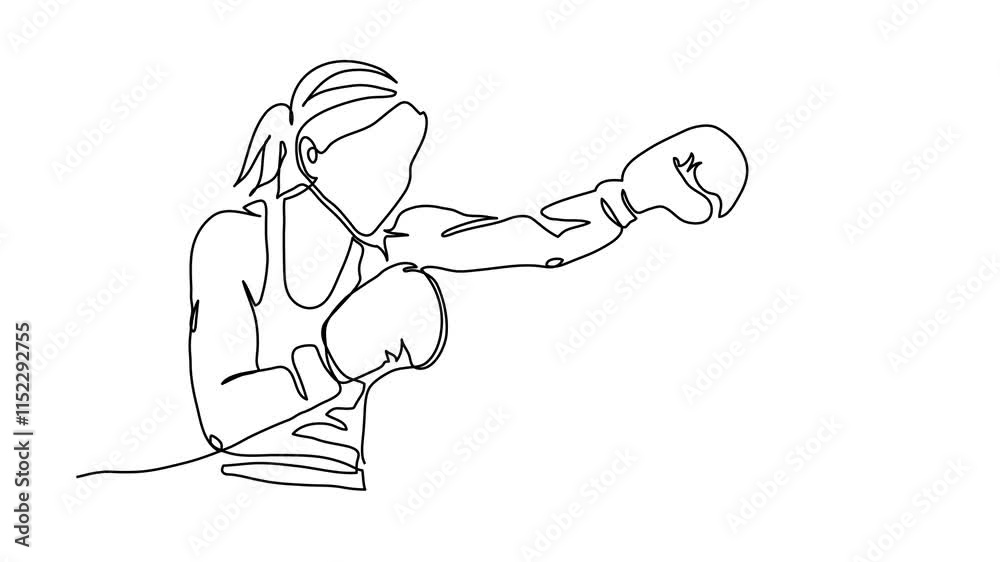 Boxing girl animated illustration. One continuous self drawing line ...