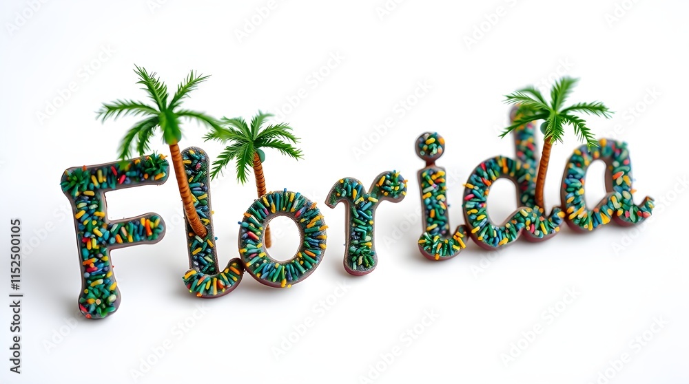 An extreme macro close-up photo of the word Florida written with palm ...