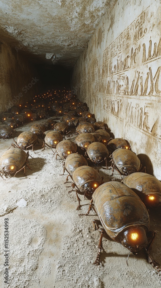 Glowing Beetles in Ancient Egyptian Tunnel with Hieroglyphs: Uncovering ...