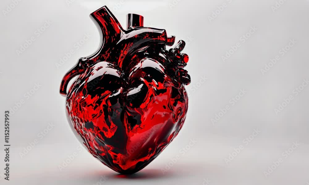 Human heart beating showing the valves. The camera revolves around a ...