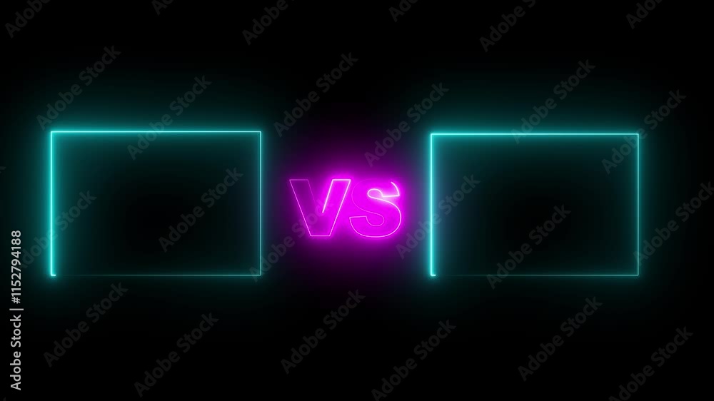 Neon glowing VS frames light pink cyan color. Neon banner Announcement ...