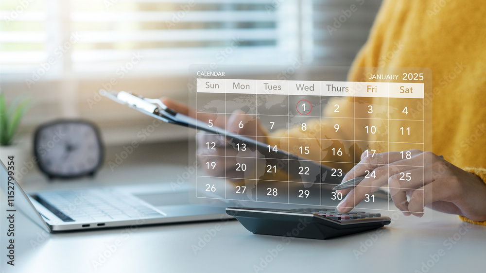 Businesswoman using calculator, doing calculations, Business Planning ...
