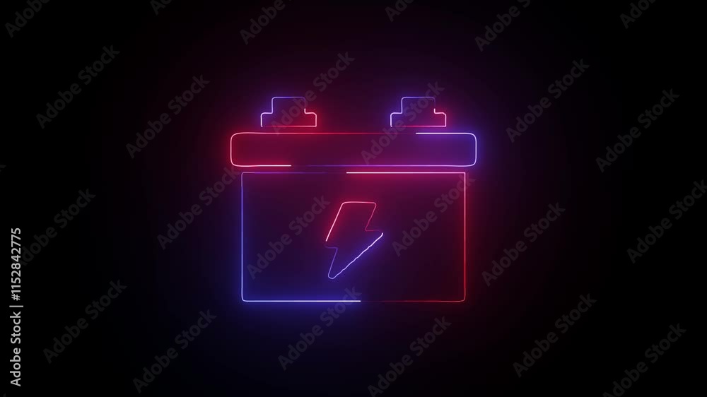 Glowing neon line Car battery icon isolated on black background ...