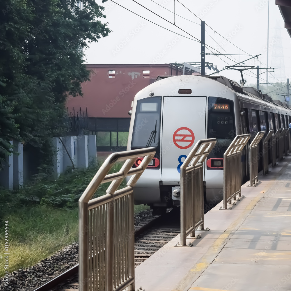 New Delhi, India, August 12 2024 - Delhi Metro train arriving at ...