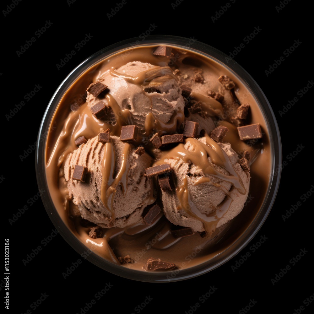 Creamy Chocolate Ice Cream Bowl with Rich Caramel Sauce and Dark ...