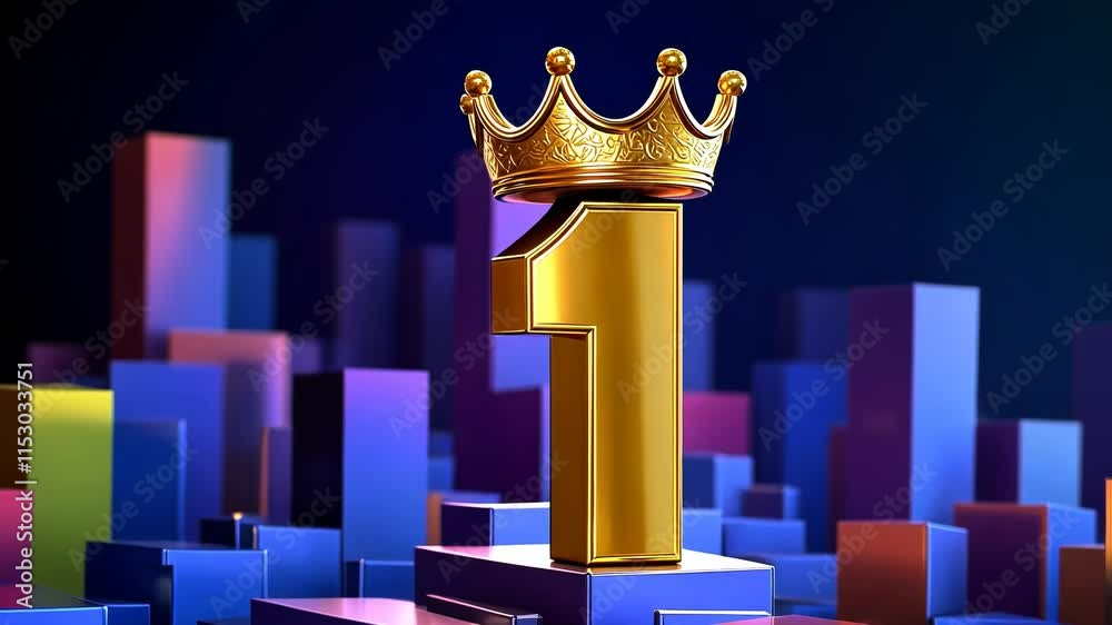 Animated Gold Number 1 with Crown for Champion or Winner, Golden King ...