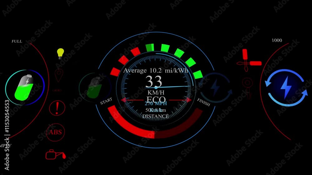 Digital speed meter tachometer dashboard show Miles of cars animated on ...
