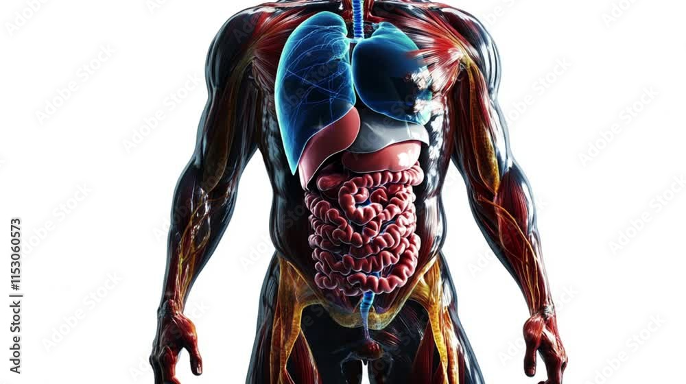 Realistic human anatomy full body video footage for science learning ...