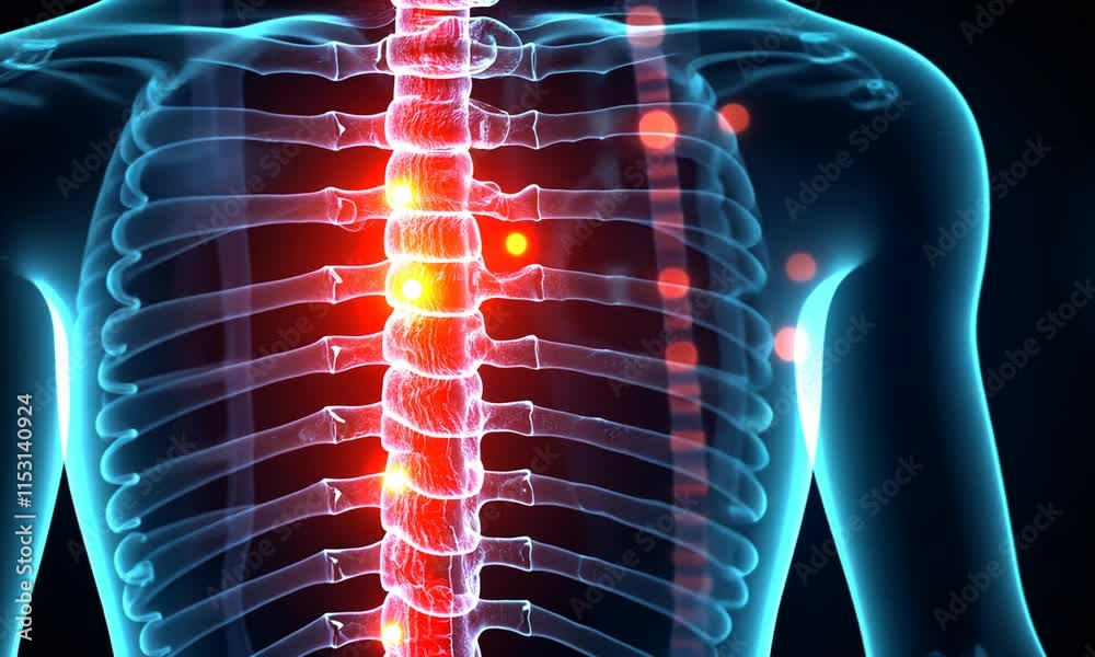 A detailed illustration of a human spine highlighting areas of ...
