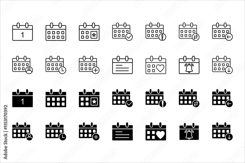 Calendar Icon Set. Features editable time management symbols. Includes ...