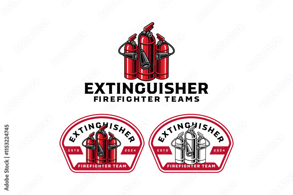 triple fire extinguishers with hose modern colorful and outline logo ...