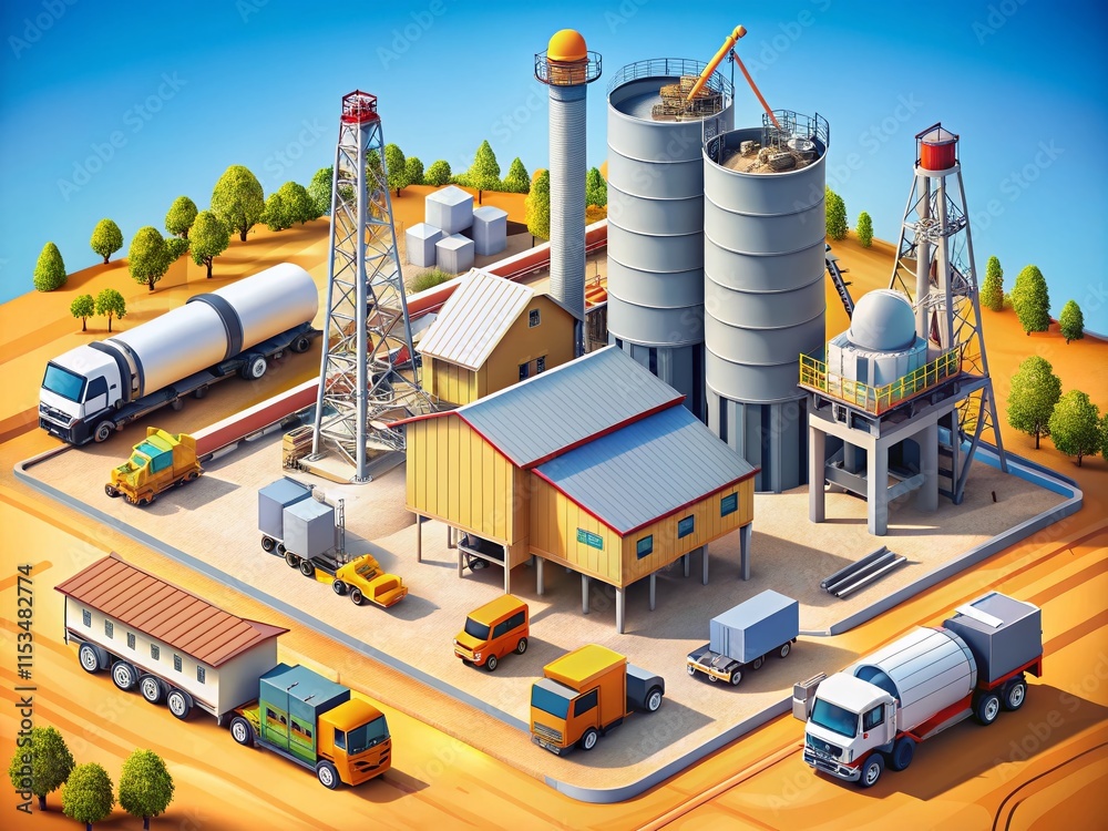 Isometric Flowchart of Concrete Production: Ingredients, Mixing, and ...