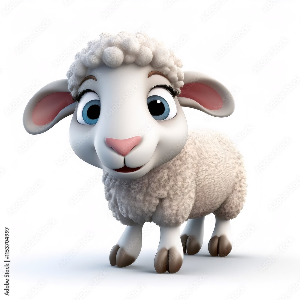 Cheerful cartoon lamb prancing across white background, bringing ...