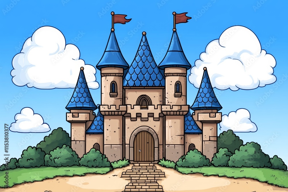 A pixel art version of a medieval castle, complete with knights ...