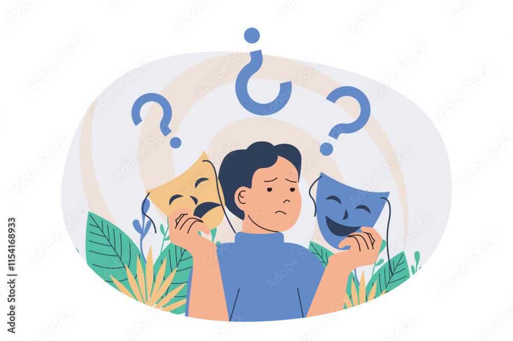 Mental health problem web concept with flat cartoon people for website ...