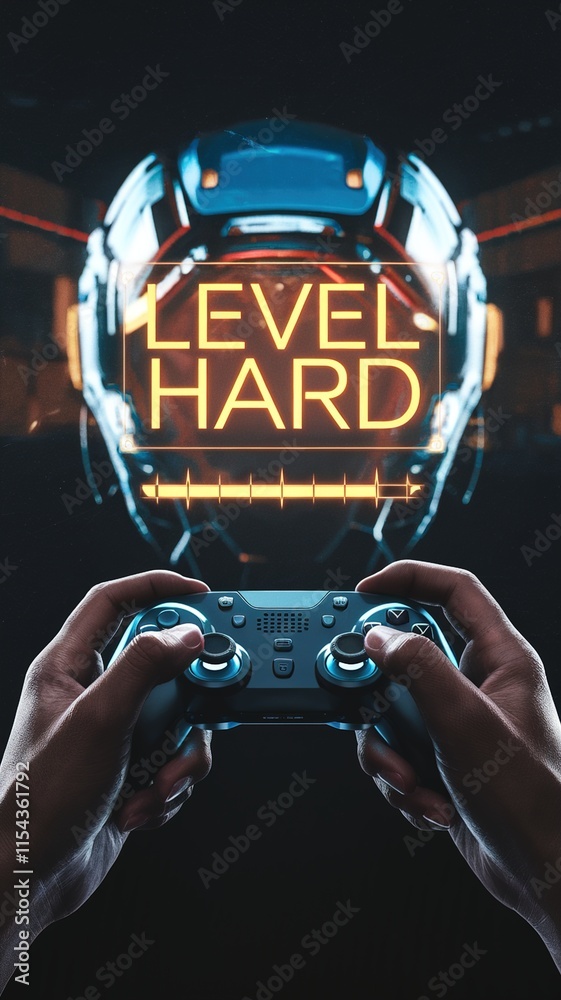 4K Gaming Wallpaper - Level Hard, Gamer Hands on Controller, Futuristic ...