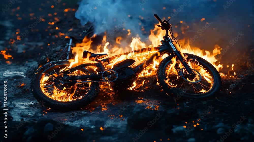 A Burning Bike in the Midst of Fiery Chaos A High Impact Visual Shot ...