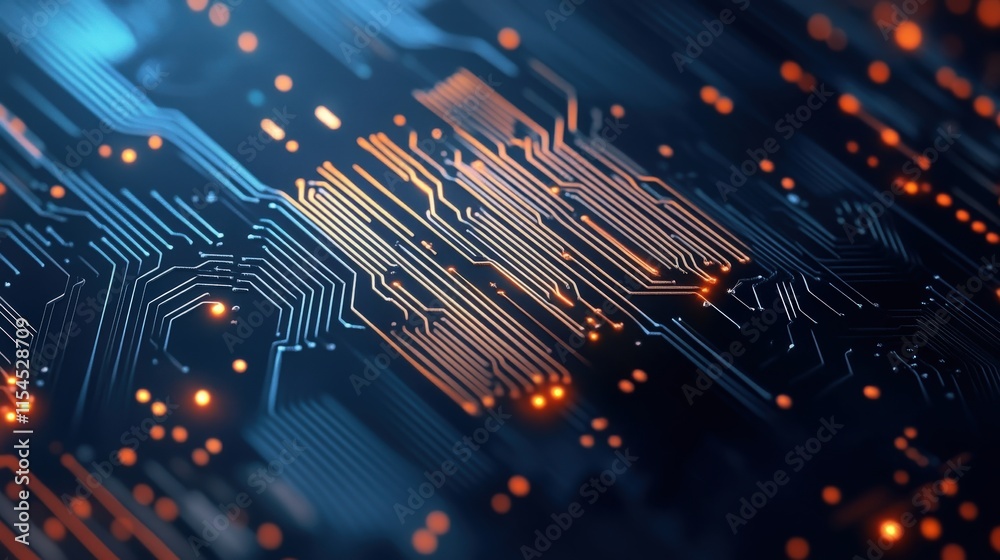 Abstract Digital Circuit Board Background with Glowing Elements and ...