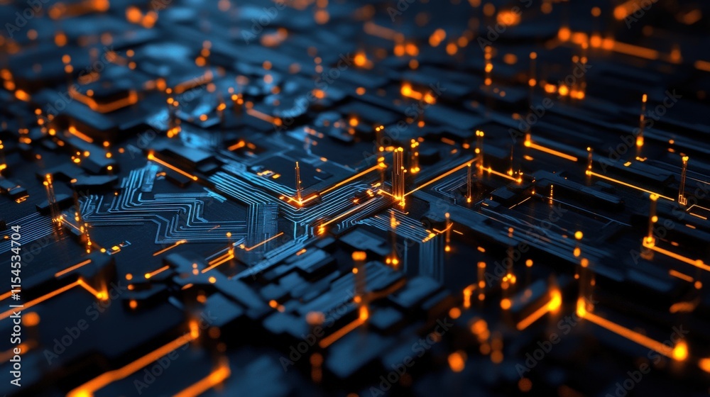 Abstract Digital Technology Background Featuring Glowing Orange ...