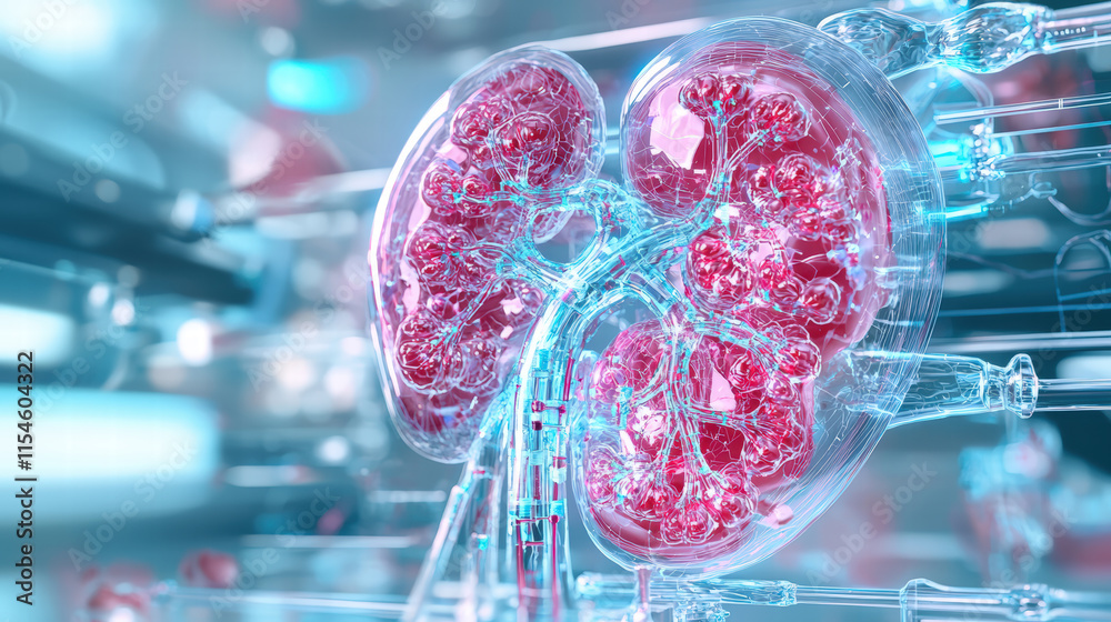 detailed holographic kidney model showcasing nephron activity ...