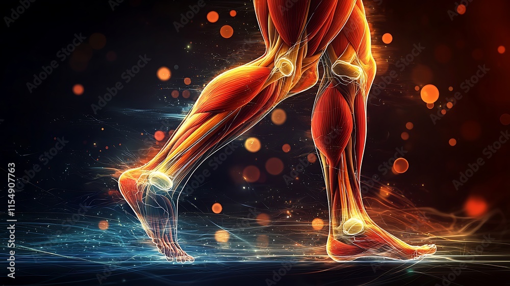 Detailed illustration of the human quadriceps and hamstrings, muscles ...