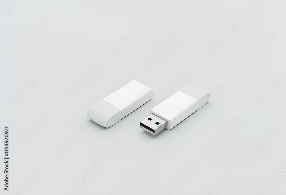 Blank white usb drive design mockup, 3d rendering, opened and closed ...