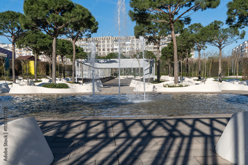 City park Krasnodar or Public landscape 'Galitsky park'. Fountain Three ...