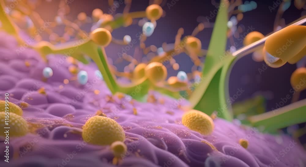 Closeup of insulin receptor proteins embedded in the cell membrane with ...