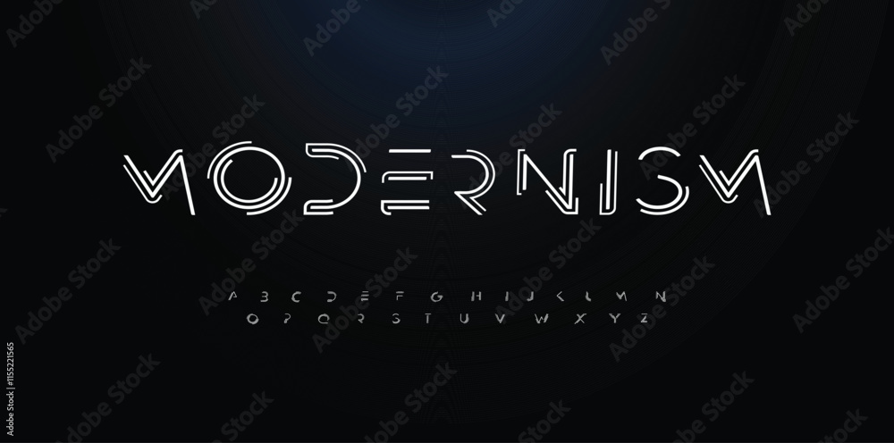 Future style alphabet. Line innovation font, cyber tech type for ...
