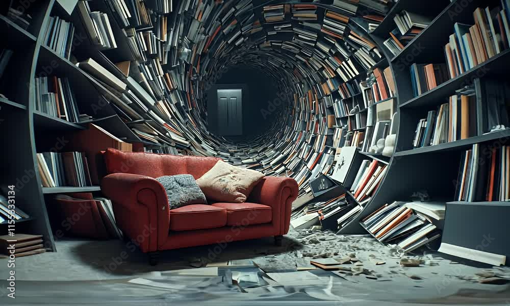 room twisted and warped into an unnatural form. Furniture and walls ...