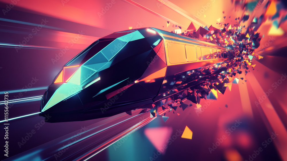Hologram high-speed train. High-speed train made of polygons, triangles ...