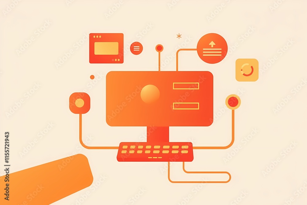 Connected Technology: A vibrant illustration depicting a computer ...