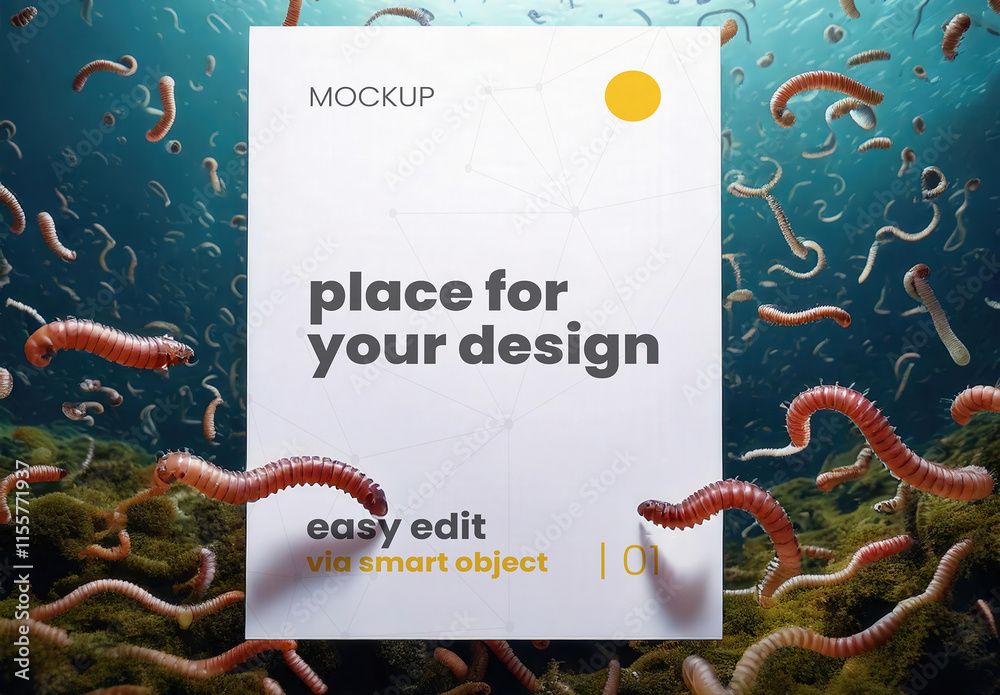 Poster Frame Vertical Sign Mockup Underwater with Worms Stock Template ...