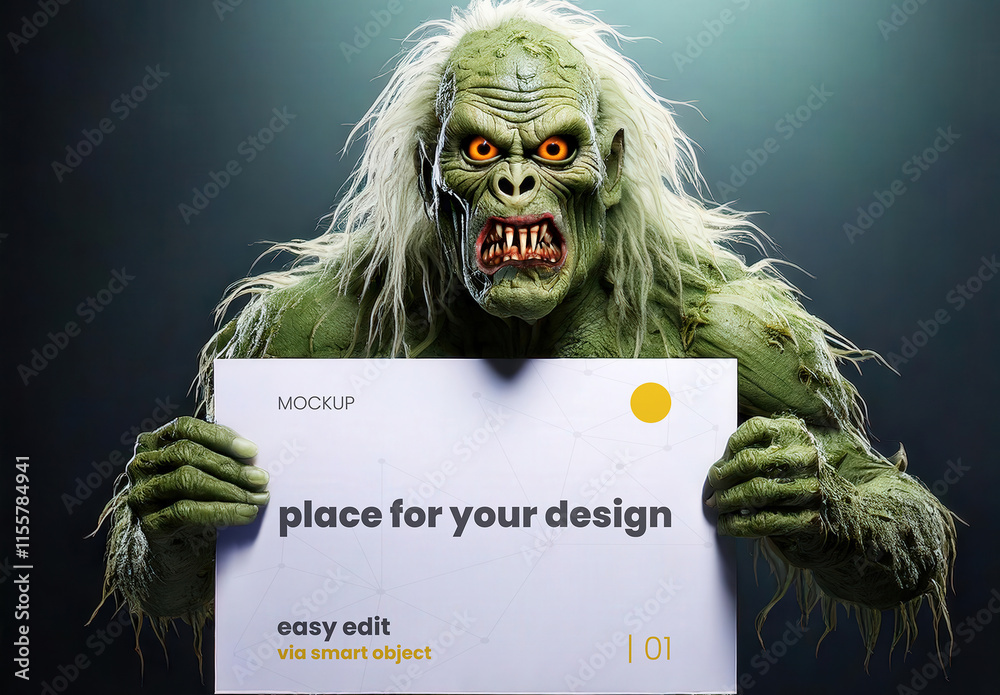 Ugly Ogre Swamp Holdign An Horizontal Page Poster Sign Halloween Mockup ...