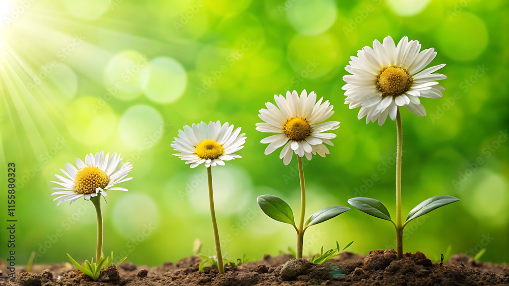 Stages of Growth of a Daisy Life Cycle and Evolution of a Beautiful ...