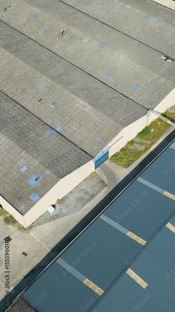 industrial warehouse facility roof from perspective allows to layout ...