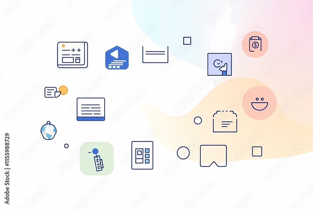 App Icons and UI Elements: A vibrant collection of app icons and user ...
