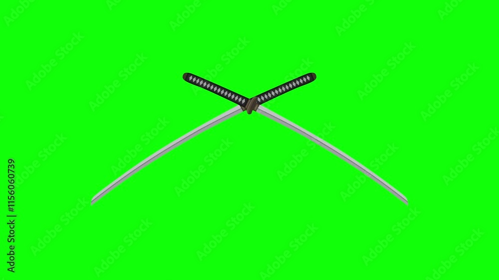 Crossed katana swords animation. Traditional japanese swords motion on ...