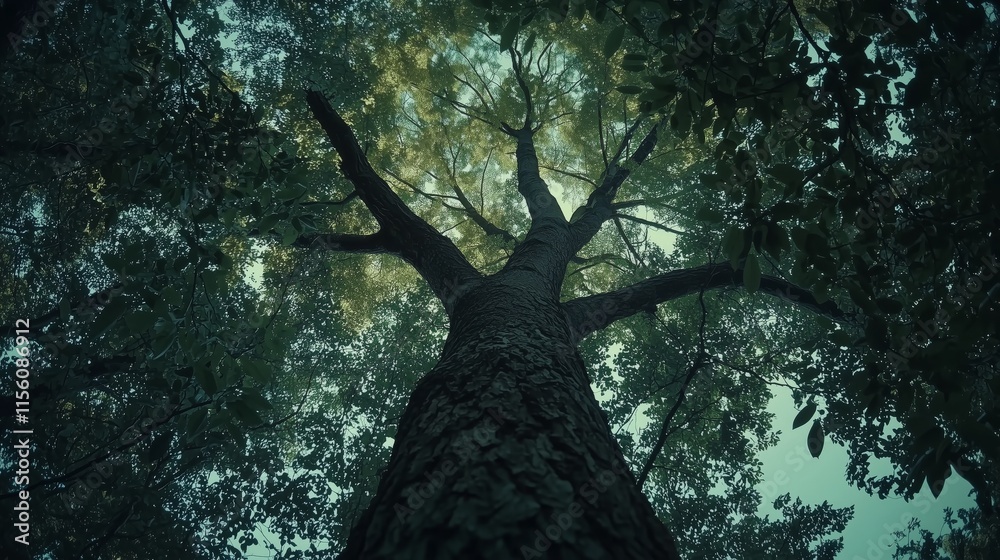 Ancient Wisdom: A towering tree, its branches reaching for the sky ...