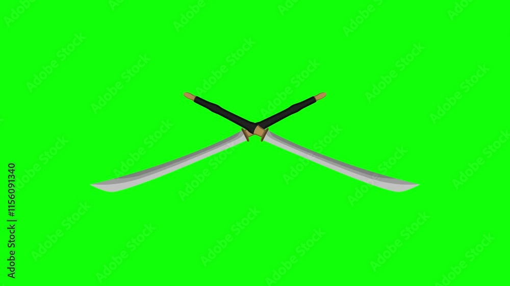 Crossed Daab Sword animation. Traditional asian thai blade weapon ...