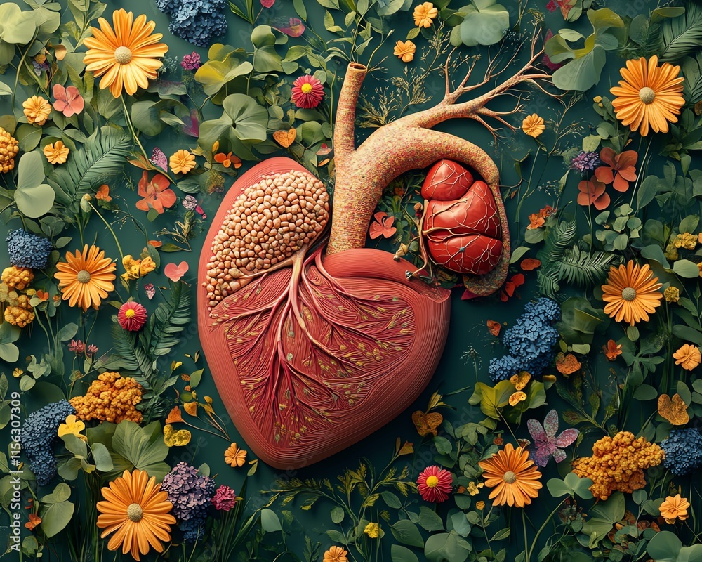 Floral anatomical liver design, featuring cirrhosis and liver cancer ...