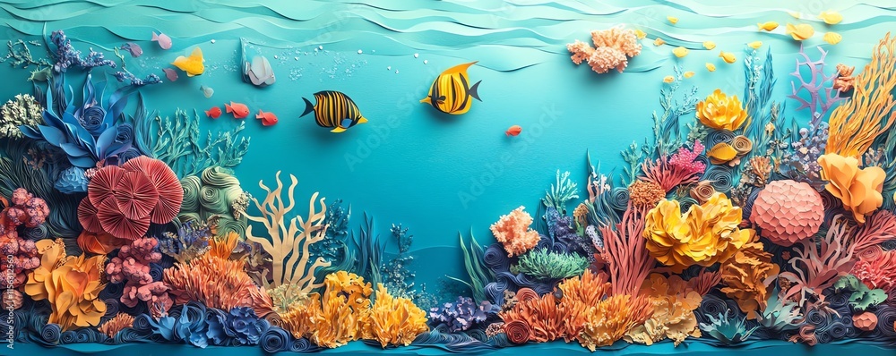 Intricate paper art representing ocean ecosystems, showcasing marine ...