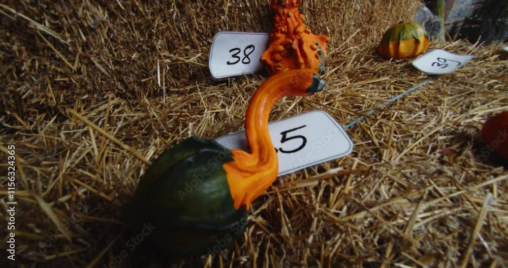Amazing slow motion close-up shot of a rare species of pumpkin with an ...