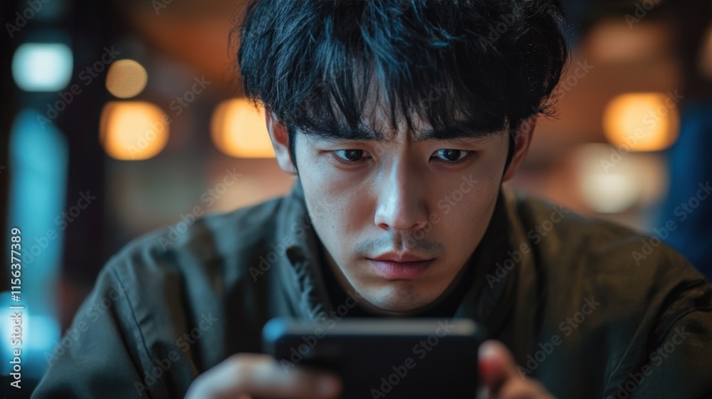 Person gazing puzzled at smartphone screen, reflecting modern ...