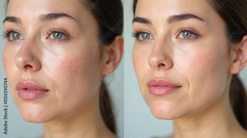 Comparison of a womans skin before and after facial treatment for ...