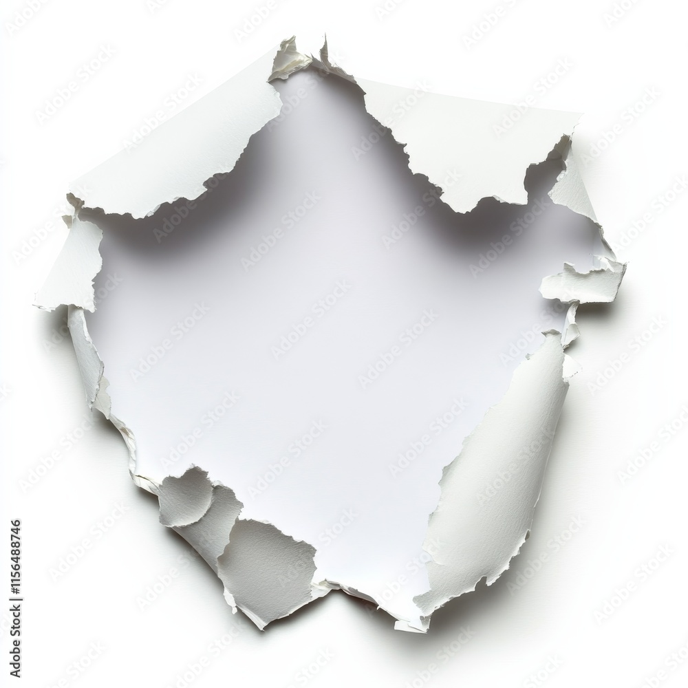 Torn paper roll. White rip page edge with hole. Realistic reveal sheet ...