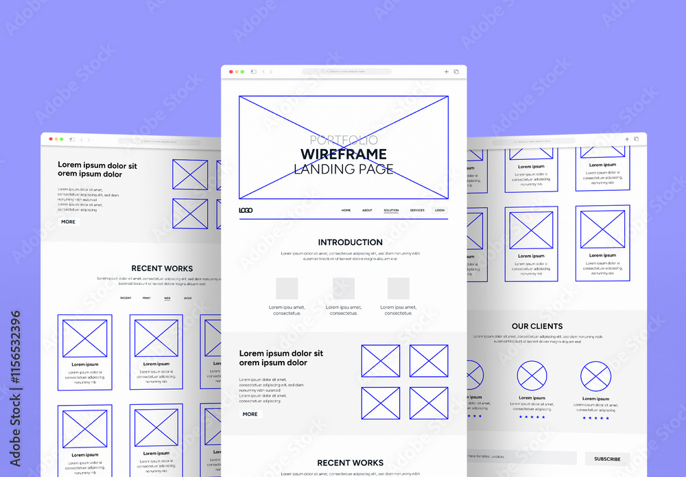 Line Wireframe Layout For Portfolio Landing Page Stock Template | Adobe ...