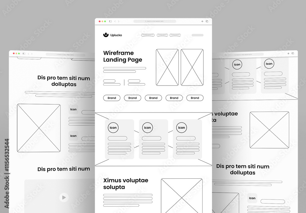 Minimal Corporate Website Wireframe Landing Page UI UX Layout Stock Template | Adobe Stock